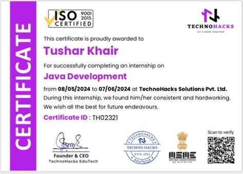 Tushar Khair On Linkedin Java Technohackedutech Certificateachieved