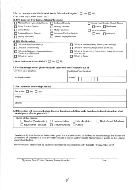 Basic Education Enrollment Form Sy 2024 2025 Ready To Print Deped Click