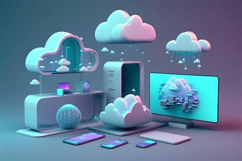 Premium Photo 3d Cloud Computing Hosting Technology With Electronic