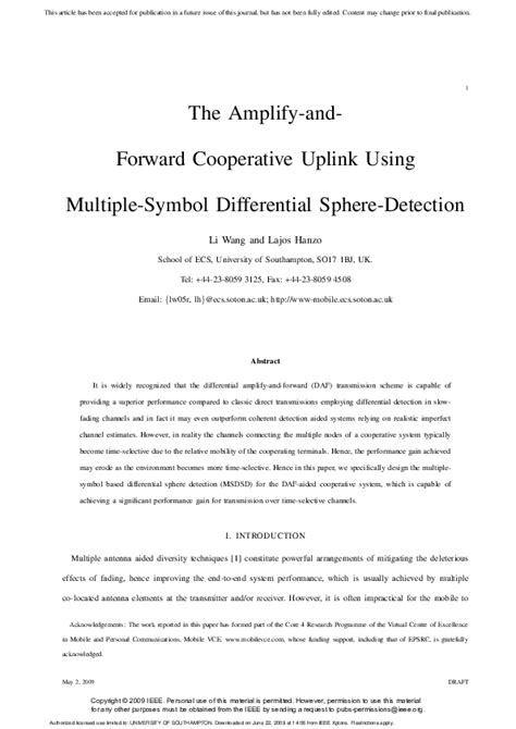 Pdf The Amplify And Forward Cooperative Uplink Using Multiple Symbol Differential Sphere Detection