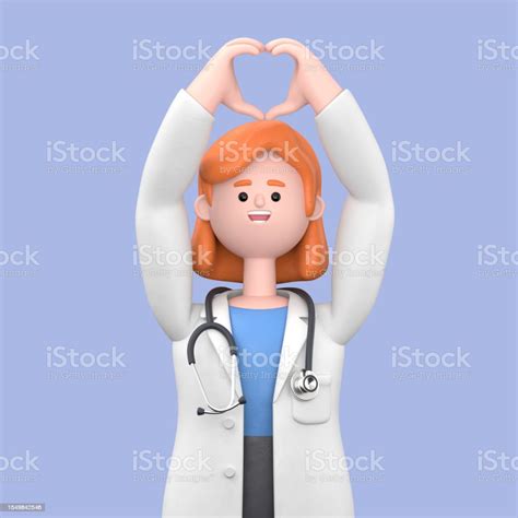 하트 제스처를 보여주는 여성 의사 노바의 3d 그림 칭찬 사랑의 표시 파란색 배경에 분리된 의료 프레젠테이션 클립 아트 잘생김에