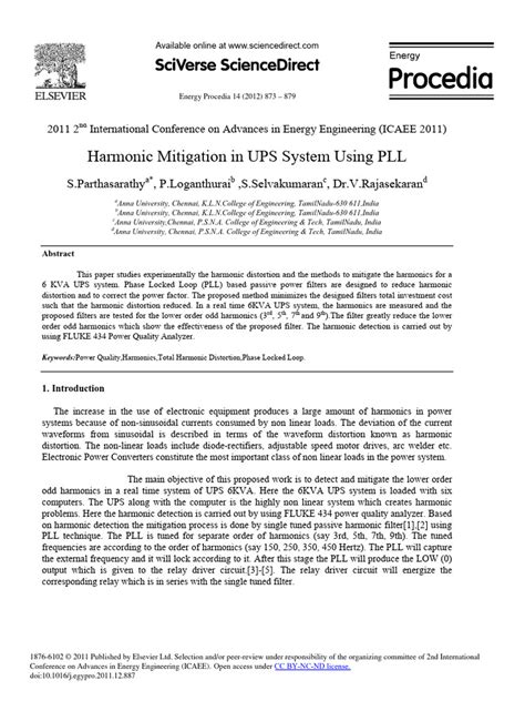 Harmonic Mitigation In Ups System Using Pll Pdf Electronic Filter
