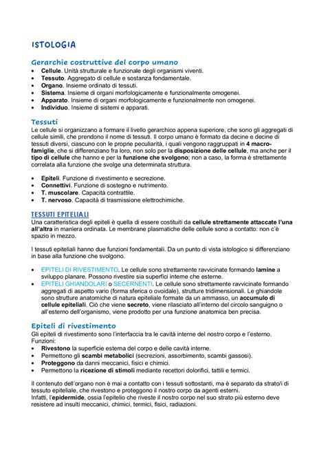 Appunti Di Istologia Appunti Di Anatomia Docsity