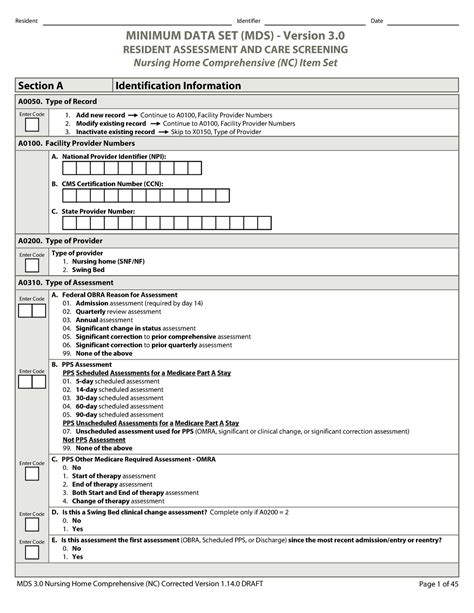 Draft Of The Mds 30 Nursing Home Comprehensive Nc Corrected Version
