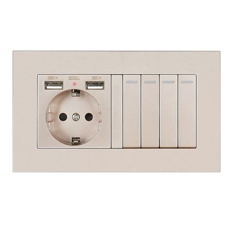 Выключатель механический с розеткой, 2 USB ,1 розетки 4 клавиша ,146mm ...
