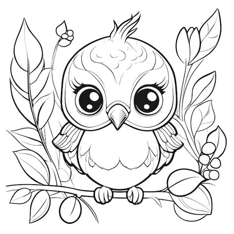 색칠 공부 책 어린이를 위한 귀여운 아기 새 프리미엄 Ai 생성 벡터