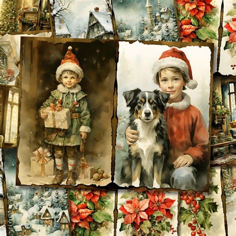 Christmas Junk Journal Kit Printable Vintage Winter Pages Card