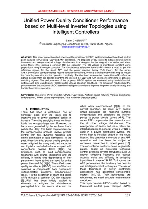 Pdf Unified Power Quality Conditioner Performance Based On Multi
