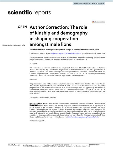Pdf Author Correction The Role Of Kinship And Demography In Shaping Cooperation Amongst Male