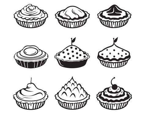 Set Of Black And White Hand Drawn Cupcakes Illustration 44853548