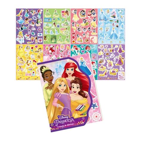 kit c 8 cartelas de adesivos das princesas v m p