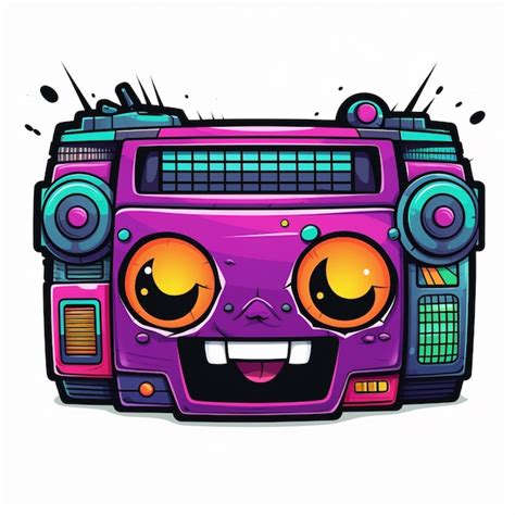 Premium Photo Cartoon Boombox With Eyes And A Smile Generative Ai