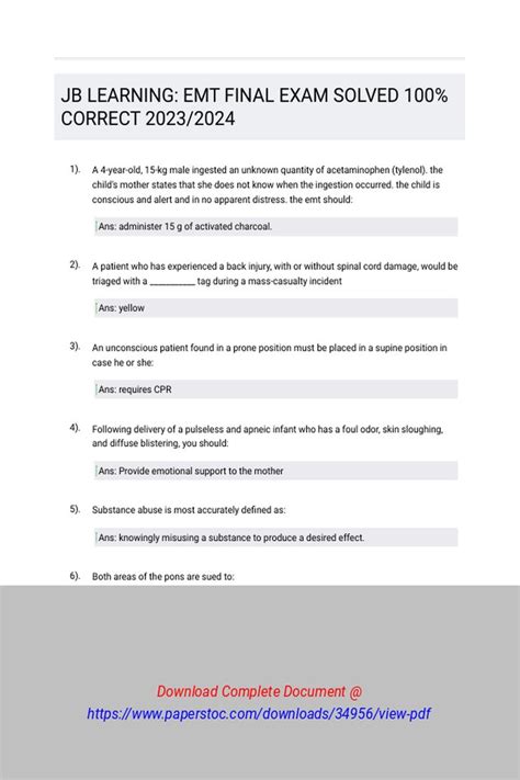 JB Learning EMT Final Exam Solved