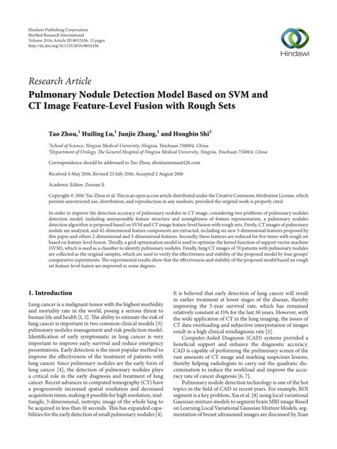 Pdf Pulmonary Nodule Detection Model Based On Svm And Ct Image