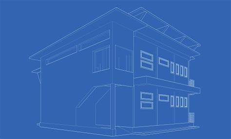 Building Drawing In Blueprint向量圖形及更多住宅建築圖片 住宅建築 商務 圖畫 藝術品 Istock