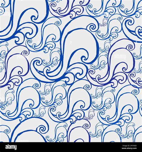 Abstract Sea Wave Sketch Style Seamless Pattern Illustration Background