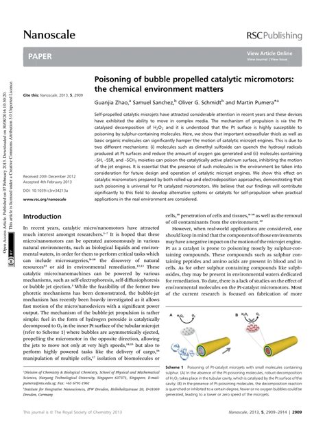 Pdf Poisoning Of Bubble Propelled Catalytic Micromotors The Chemical Environment Matters