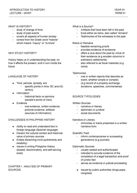 Ghist Notes Readings In Philippine History Introduction To History