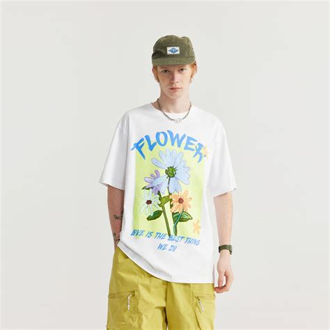 Custom Loose Fit Daisy Printed Mens T Shirt Lezhou Garment