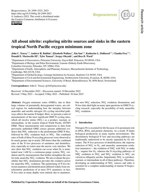 Pdf All About Nitrite Exploring Nitrite Sources And Sinks In The