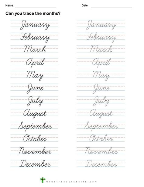 Cursive Months Of The Year Ea Cursive Writing Practice Sheets