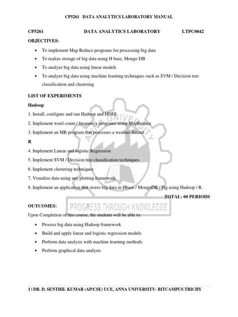 cp5261 data analytics laboratory ltpc0042 objectives pdf apache