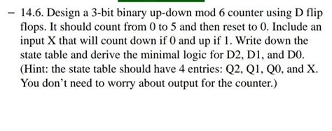 Solved 146 Design A 3 Bit Binary Up Down Mod 6 Counter