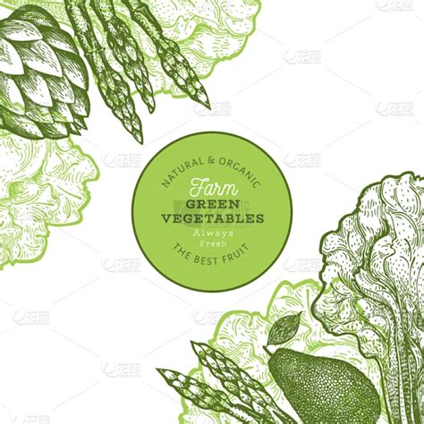 食品模板动物手蔬菜叶式样农业蔬菜素食菜单绘制素材 花瓣网