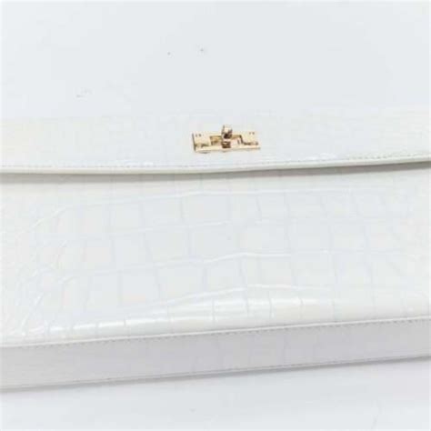 Ferida Yang Bespoke White Matte Scaled Leather Gold Buckle Long Flap Clutch For Sale At 1stdibs