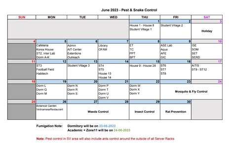 Pest Control Schedule June 2023 Office Of Facilities And Assets