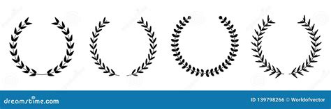 Silhouette Round Laurel Foliate Wheat Wreaths Line Set Award Concept