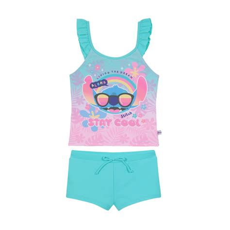 Traje De Baño Niña Tankini Disney Stitch Verde Cvuelos Sublimado H2o