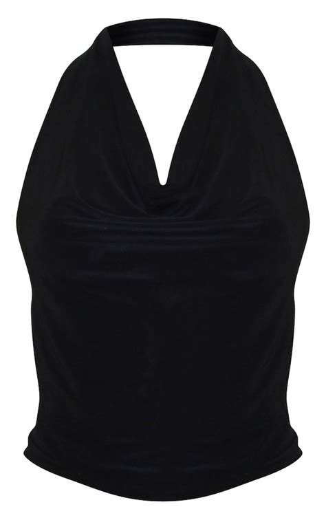 Black Slinky Cowl Backless Halter Neck Long Top Prettylittlething Aus