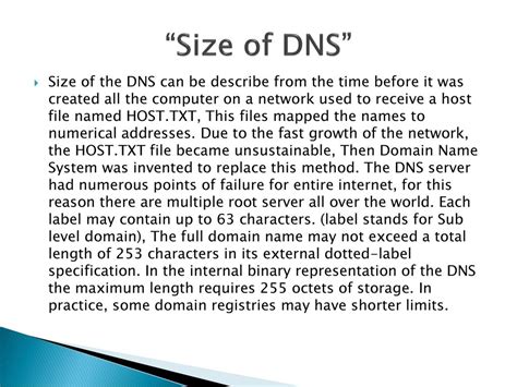 “size of dns” size of the dns can be describe from the time before it