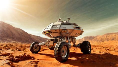 Close Up Of A Mars Rover Exploring A Red Desert Planet Generative Ai Stock Illustration