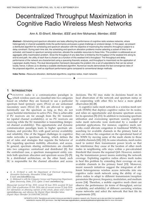 Pdf Decentralized Throughput Maximization In Cognitive Radio Wireless Mesh Networks