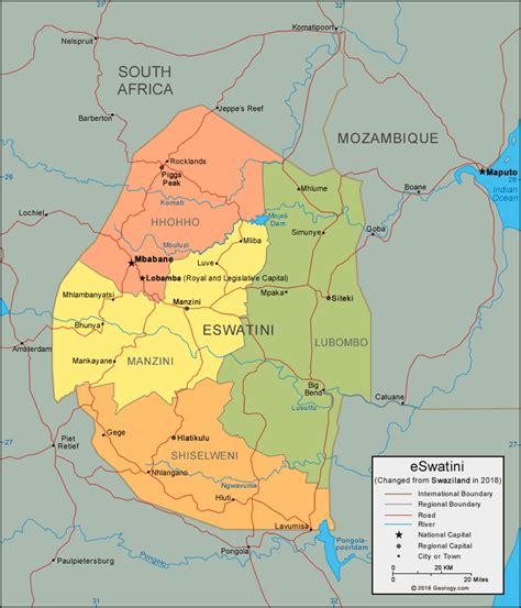 Political Map Of Eswatini Swaziland Eswatini Swaziland Districts Map Images