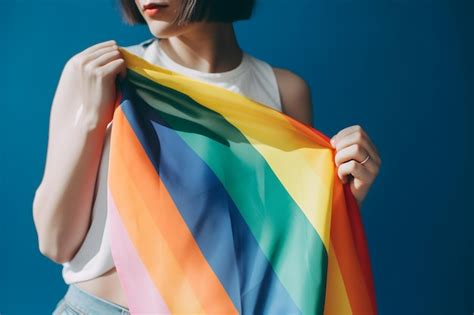 Premium Ai Image A Young Woman Holding A Rainbow Lgbt Flag