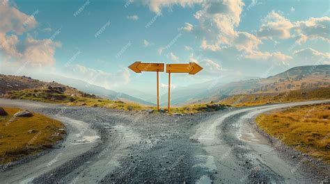 Premium Photo Surreal Landscape With A Split Road And Signpost Arrows