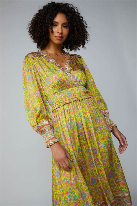 Floral Border Print Surplice Midi Dress Current Air