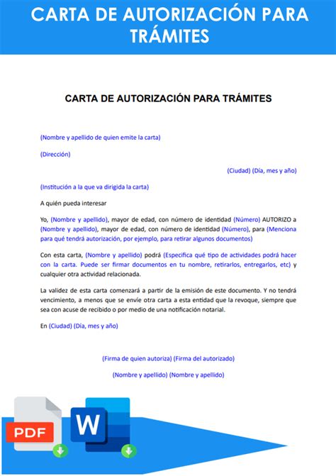 Modelo De Carta De Autorizacion Para Descargar Gratis En Formato Word