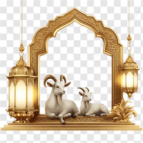 Eid Ul Adha 무바라크 염소 이슬람 골든 프레임 Eid Ul Adha Mubarak Eid Ul Adha 염소 Eid