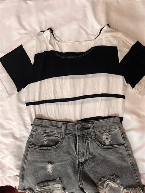 Strip Black White Blouse Womens Fashion Tops Blouses On Carousell