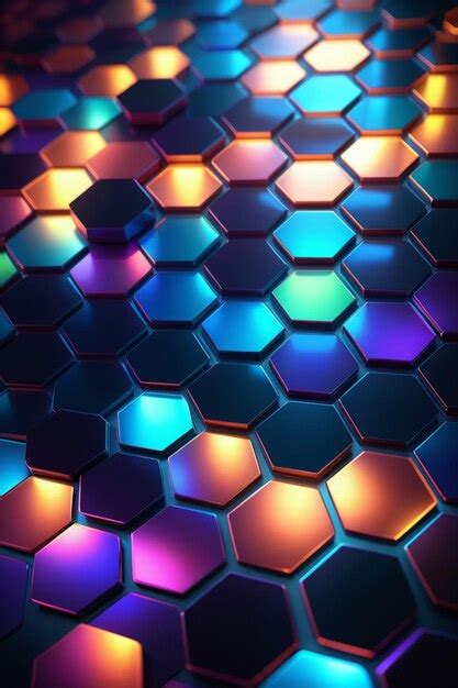 Premium Photo 3d Metal Glowing Hexagon Objects With Neon Lights