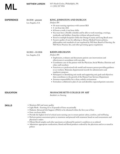 Dialysis Rn Resume Samples Velvet Jobs