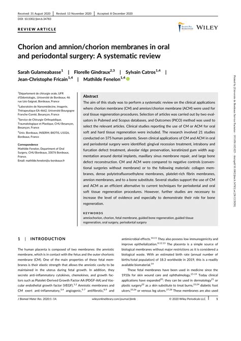 Pdf Chorion And Amnionchorion Membranes In Oral And Periodontal