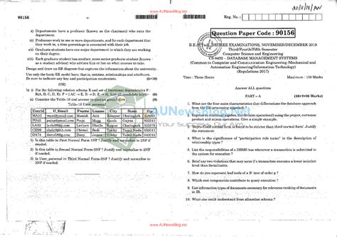 Cs8492 Nd 2019 Question Paper Database Management Sysytem