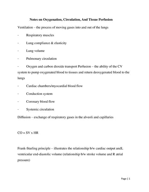 notes on oxygenation circulation and tissue perfusion o hypoxia