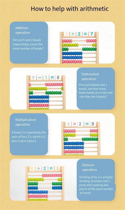 Wooden 10 Digit Multi Function Arithmetic Abacus Elementary Math