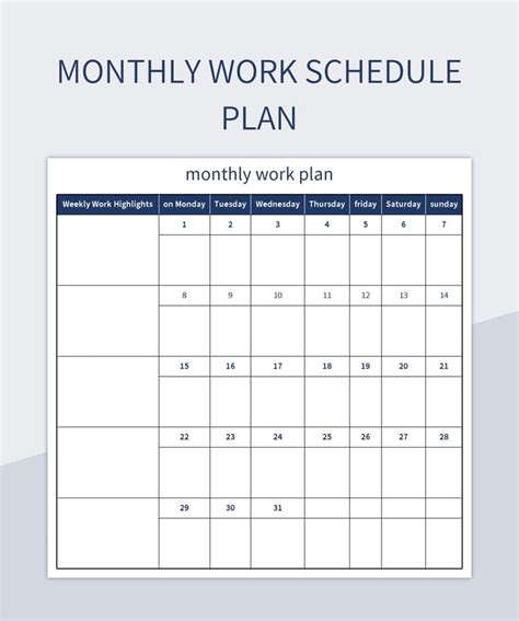 Monthly Work Plan Work Schedule Excel Template And Google Sheets File
